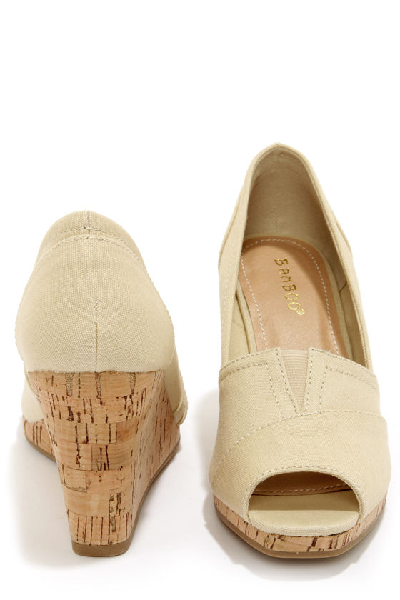 Cute Beige Wedges - Peep Toe Wedges - Wedge Heels - $34.00