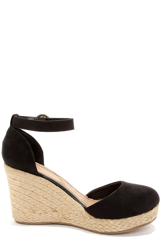 Fun Black Wedges - Espadrille Wedges - Black Shoes - $32.00