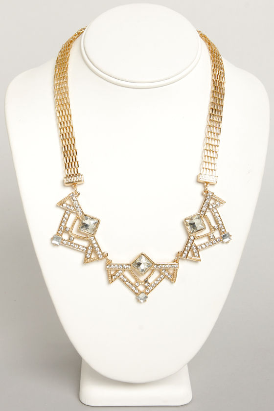 Beautiful Rhinestone Necklace - Gold Necklace - $22.00 - Lulus