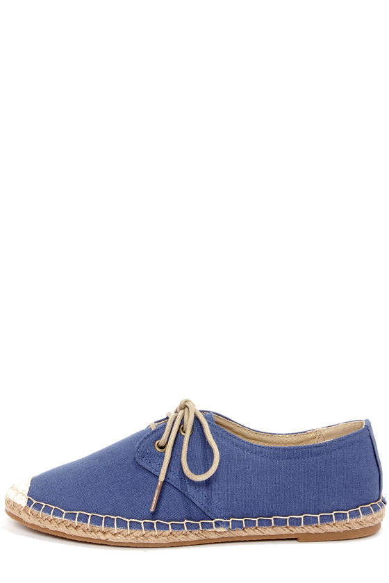 Casual Blue Shoes - Blue Flats - Lace-Up Flats - Espadrille Flats - $25 ...