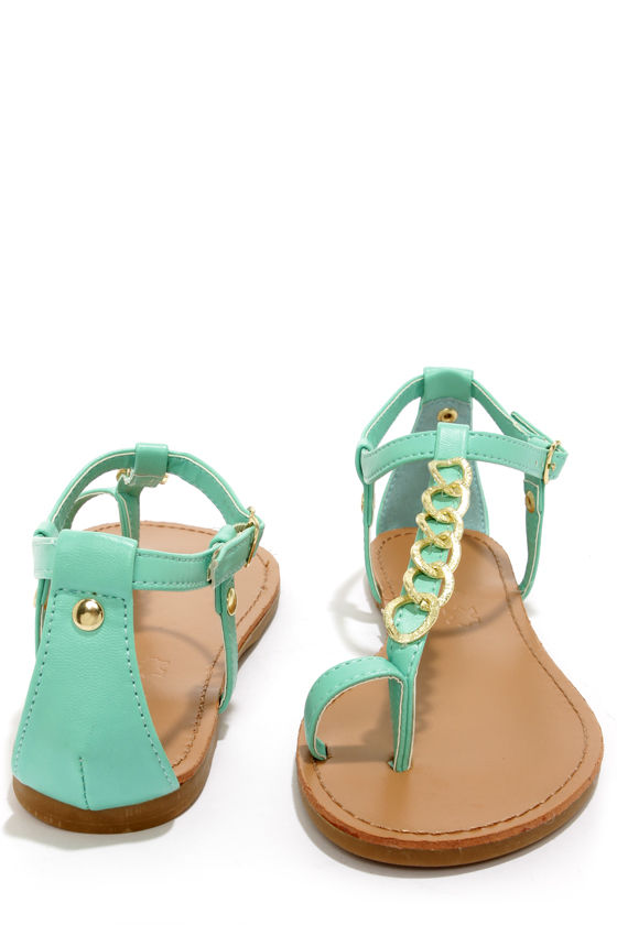 Pretty Mint Sandals - Chain Sandals - T-Strap Sandals - $21.00 - Lulus