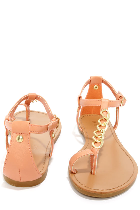 Pretty Peach Sandals - Chain Sandals - T-Strap Sandals - $21.00 - Lulus