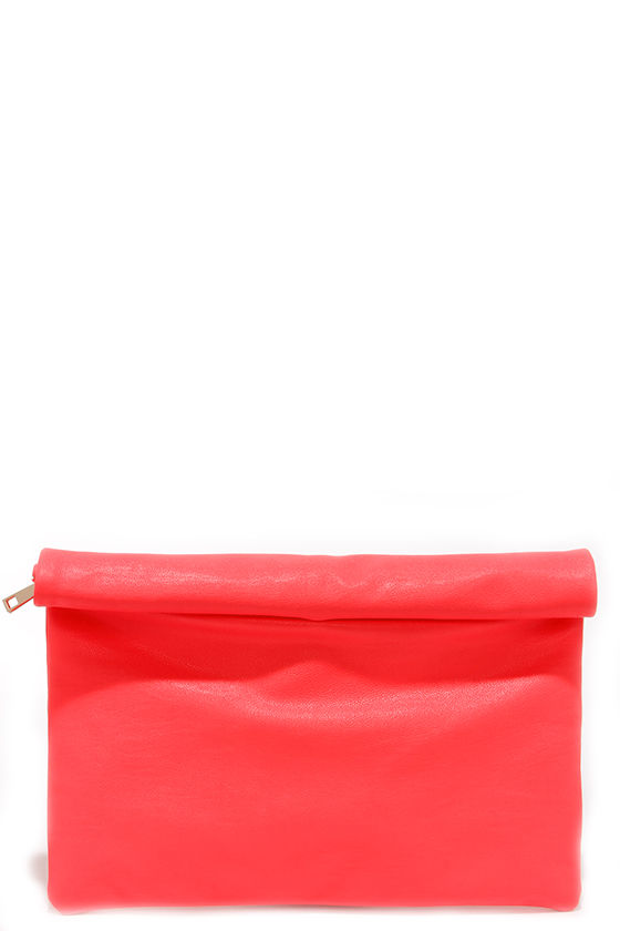 Cute Neon Coral Clutch - Vegan Leather Clutch - $29.00 - Lulus