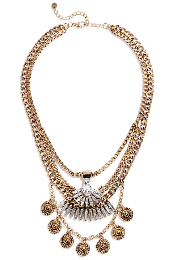 Pretty Gold Necklace - Rhinestone Necklace - Statement Necklace - $22. ...