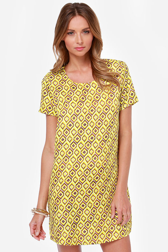 Cute Yellow Dress - Shift Dress - Print Dress - $47.00 - Lulus