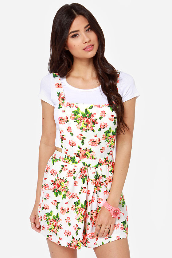 Reverse Flower Power - Floral Print Overalls - Ivory Overalls - $61.00 ...