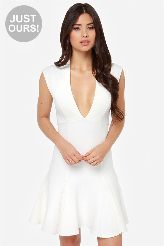 Sexy Ivory Dress Skater Dress 4400 Lulus