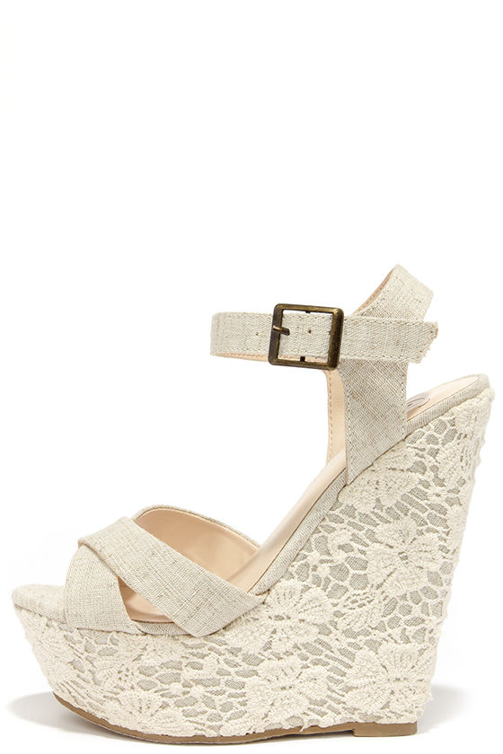 Pretty Beige Wedges - Lace Wedges - Wedge Sandals - $29.00 - Lulus