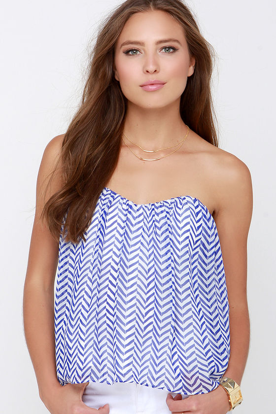 Cute Ivory and Blue Top - Chevron Print Top - Strapless Top - $38.00 ...