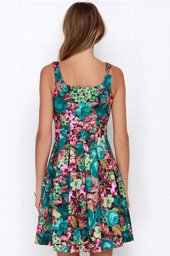 Darling Alice Dress - Floral Print Dress - Teal Dress - $103.00