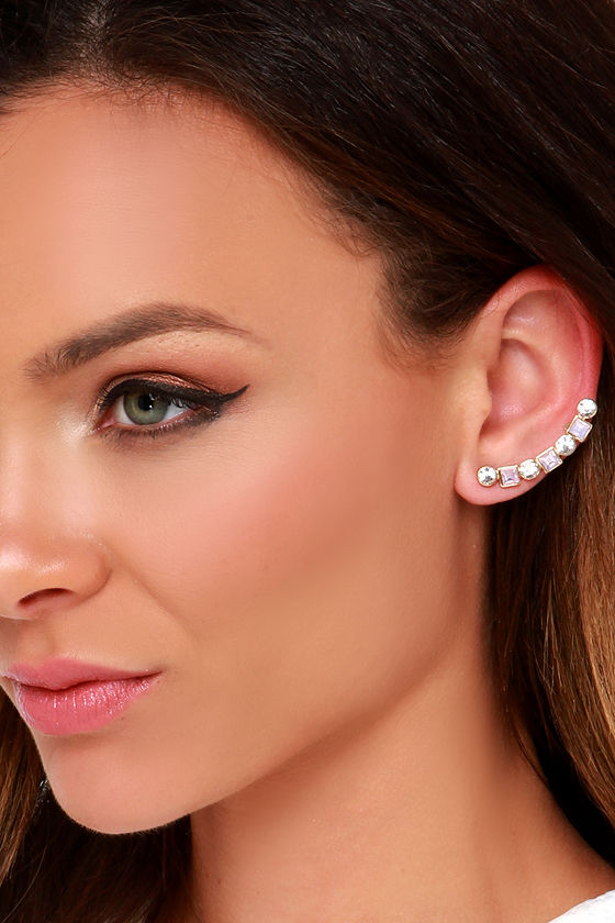 Pretty Gold Earrings - Rhinestone Earrings - Ear Cuffs - $13.00 - Lulus
