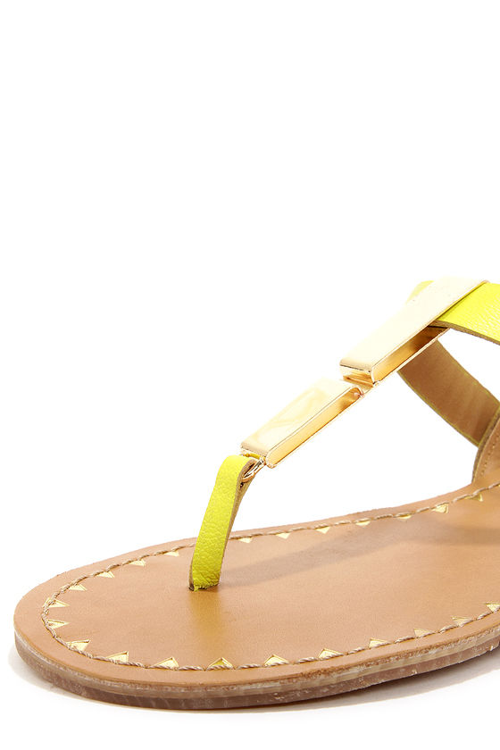 Pretty Chartreuse Sandals - Metal Plated Sandals - Thong Sandals - $65.00