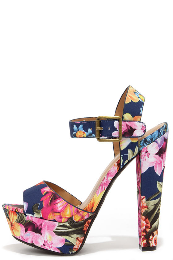 Cute Navy Blue Sandals - Floral Heels - Platform Sandals - $30.00 - Lulus