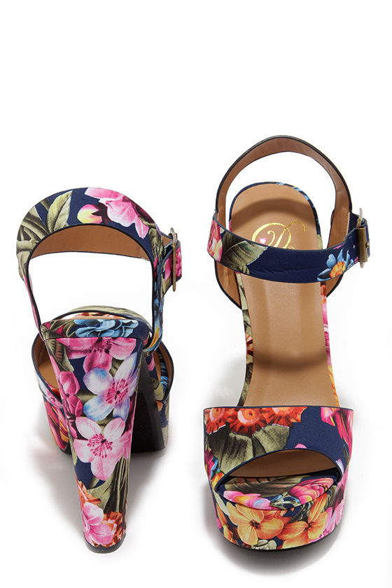 Cute Navy Blue Sandals - Floral Heels - Platform Sandals - $30.00 - Lulus