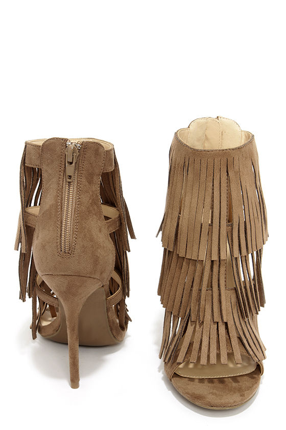 Cute Taupe Heels - Fringe Heels - Dress Sandals - $28.00