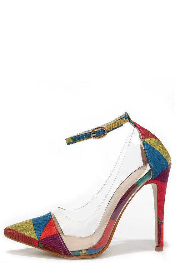 Cute Rainbow Print Heels - Lucite Heels - Pointed Pumps - Lulus