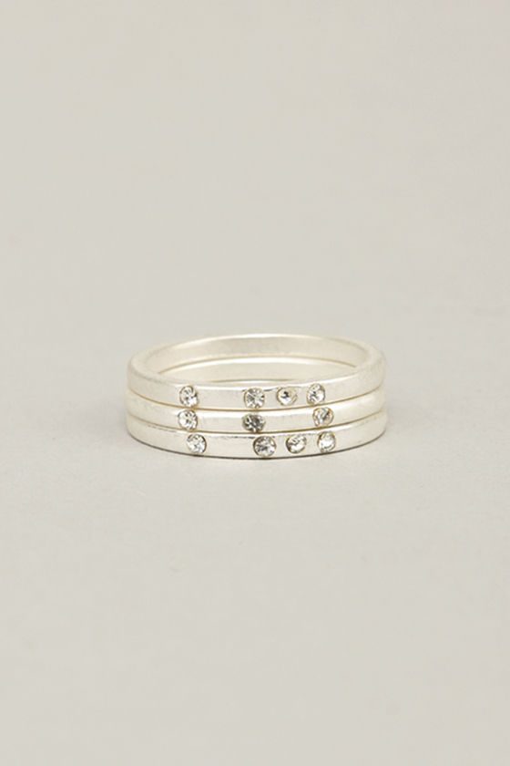 Cute Silver Rings - Layered Rings - Stacking Rings - Rhinestone Rings ...
