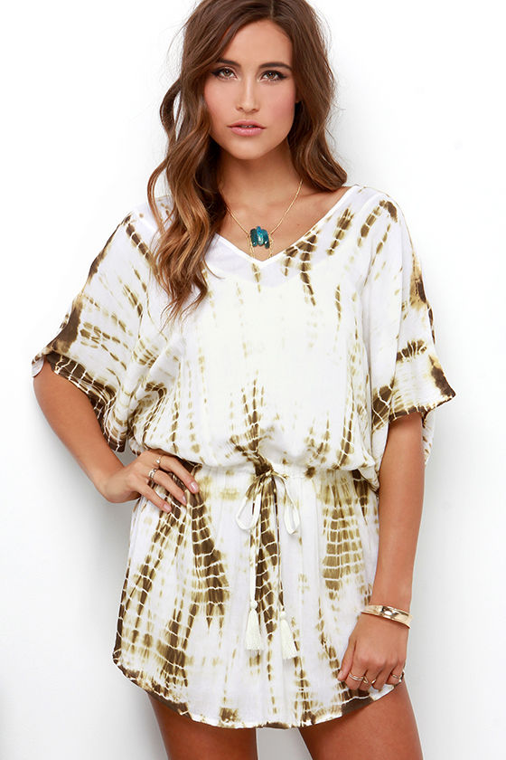 Cute Olive Green Dress - Tie-Dye Dress - Drawstring Dress - $42.00 - Lulus