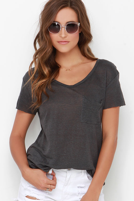 Dark Grey Top - Grey Tee - $38.00 - Lulus