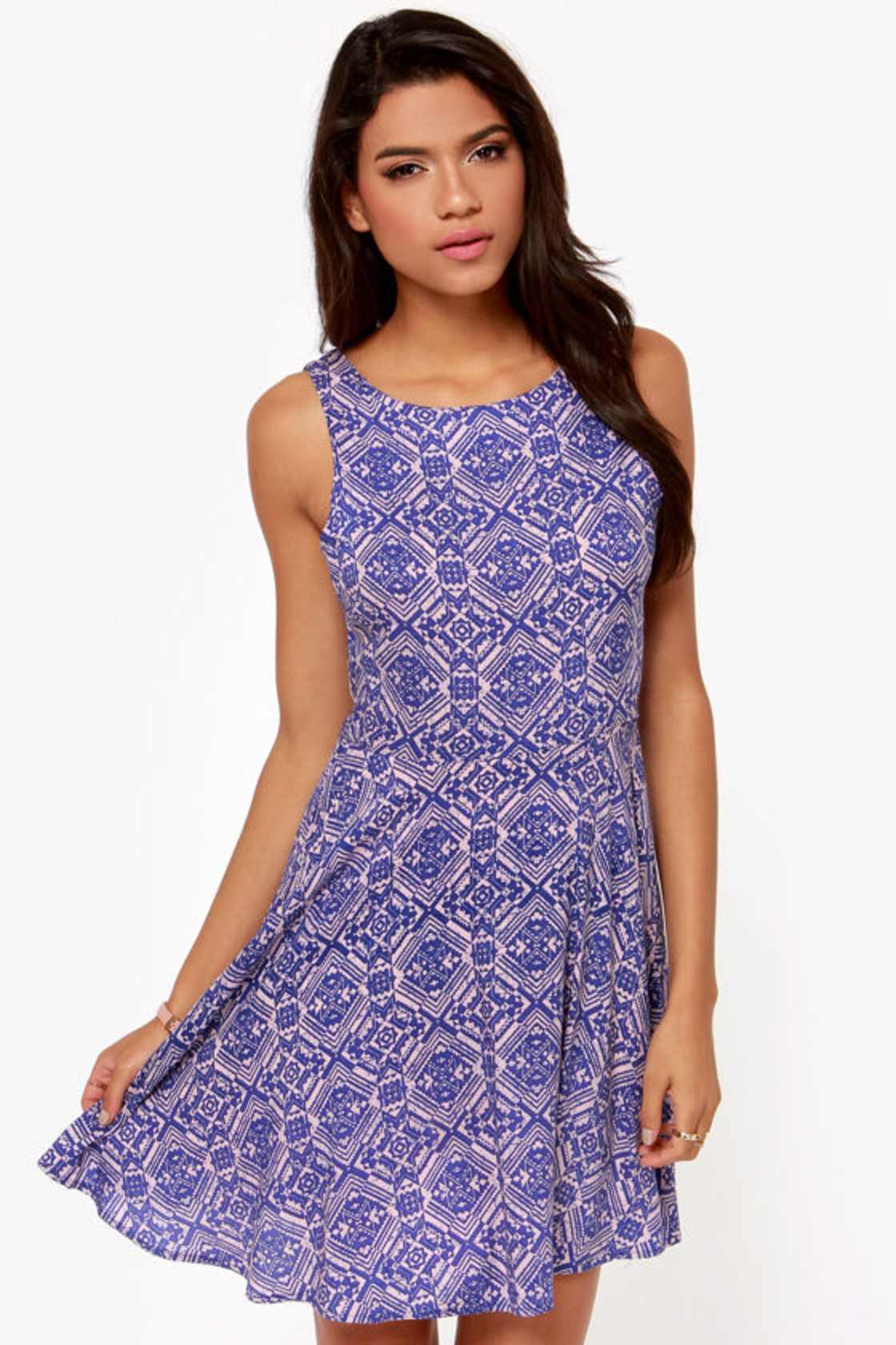 Pretty Print Dress - Royal Blue Dress - Fit and Flare - $46.00 - Lulus