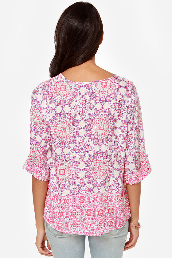 Cute Lavender Top - Print Top - Short Sleeve Top - $38.00