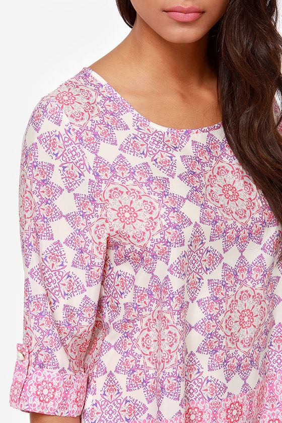 Cute Lavender Top - Print Top - Short Sleeve Top - $38.00