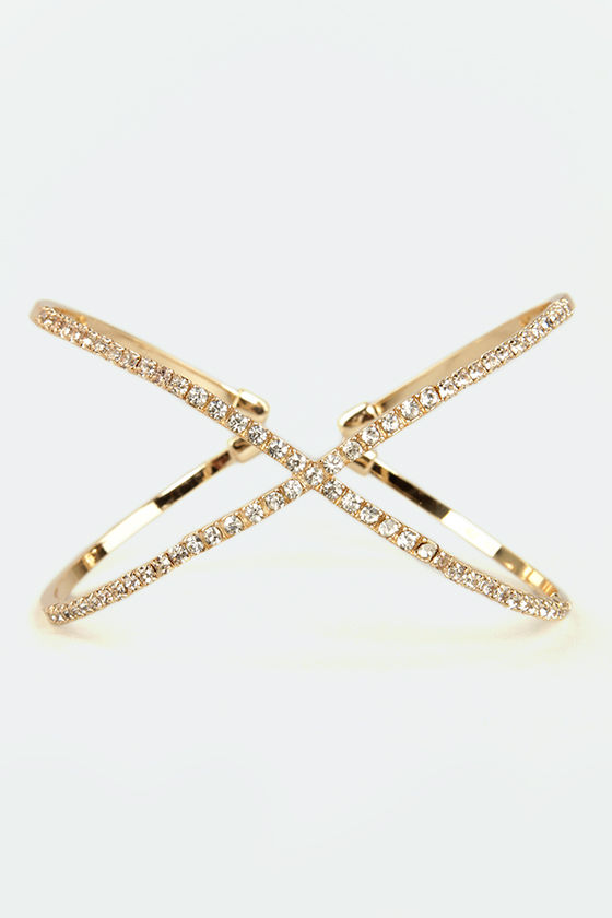 Cute Gold Cuff - Rhinestone Bracelet - $14.00 - Lulus