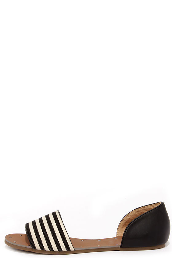 Cute Black Flats - Striped Flats - Peep Toe Flats - $23.00 - Lulus