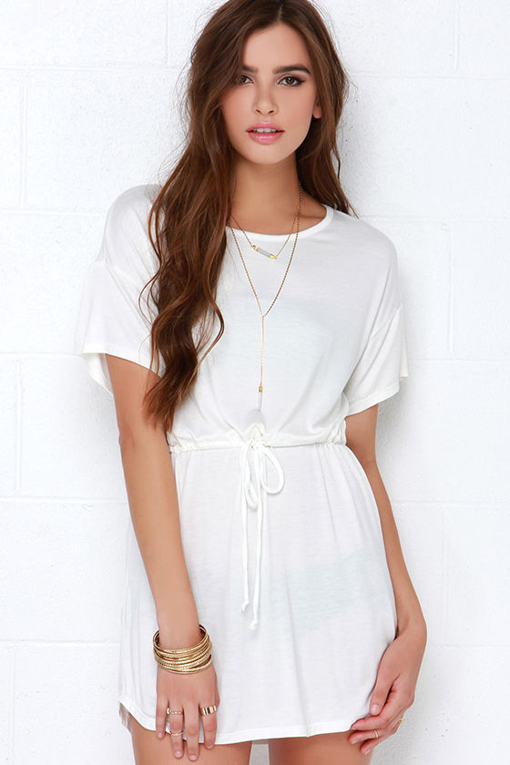 Cute Ivory Dress - Jersey Knit Dress - Drawstring Dress - $34.00 - Lulus