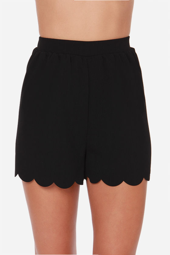 Cute Scalloped Shorts Black Shorts High Waisted Shorts 34 00