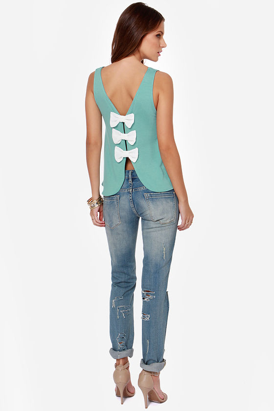 Cute Seafoam Top - Bow Tank Top - Open Back Top - $33.00 - Lulus