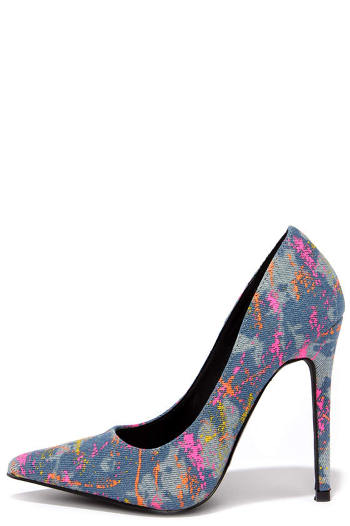 Cool Blue Pumps - Denim Pumps - Splatter Print Heels - $43.00 - Lulus