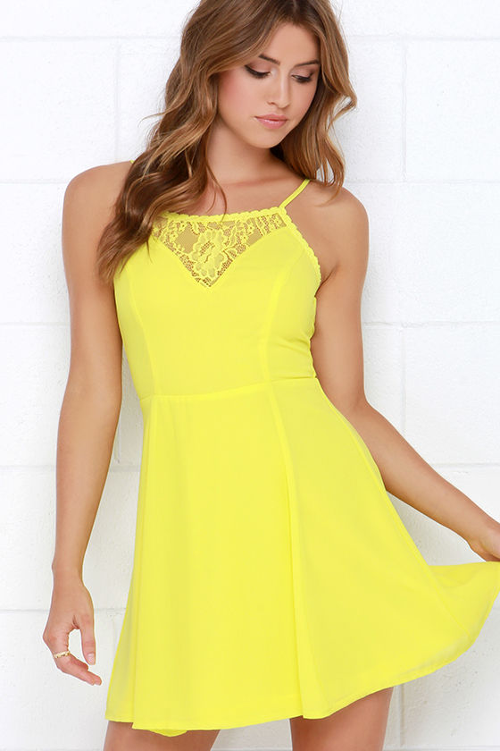 Pretty Chartreuse Dress - Lace Dress - Fit and Flare Dress - $58.00 - Lulus