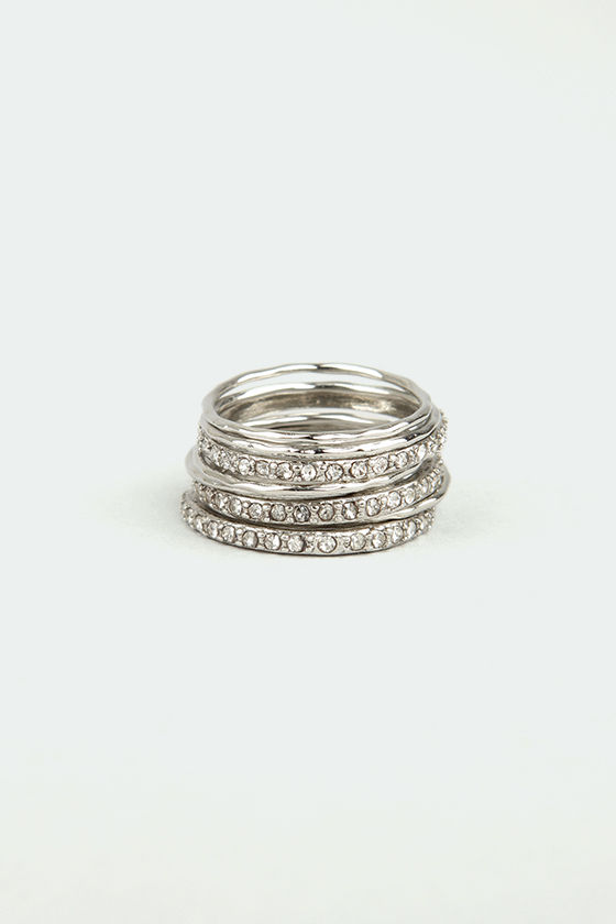 Pretty Silver Rings - Ring Set - Rhinestone Rings - Stacking Rings ...