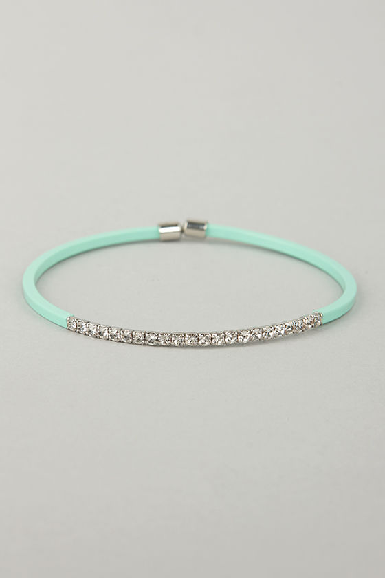 Pretty Rhinestone Bracelet - Mint Green Bracelet - Mint Bangle - $10.00 ...