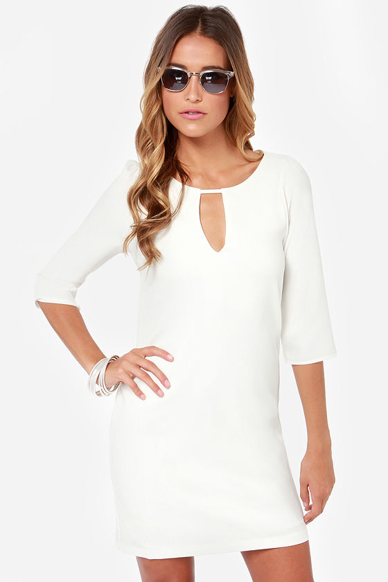 Cute Ivory Dress - Shift Dress - Cutout Dress - $43.00 - Lulus