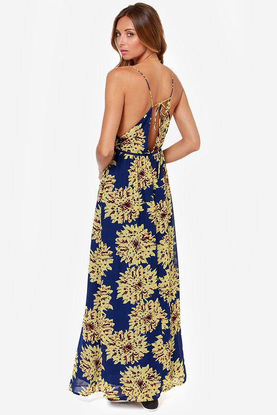 Cute Floral Print Dress Maxi Dress Blue Dress Yellow Dress 40 00