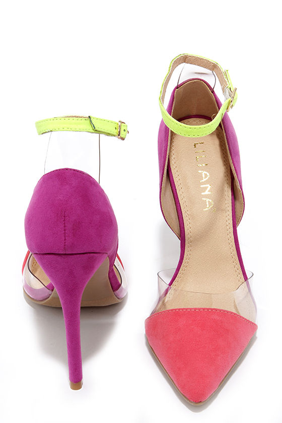 Chic Pink & Purple Heels - Lucite Heels - Vegan Leather Heels - Lulus