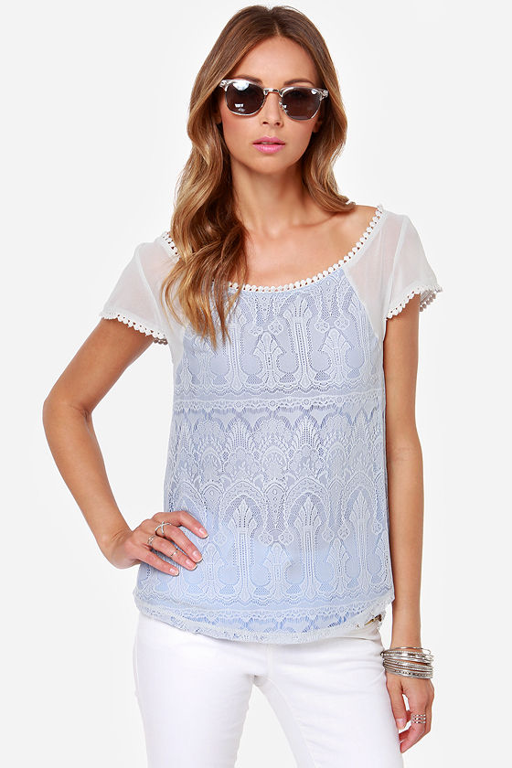 Pretty Periwinkle Top - Lace Top - Short Sleeve Top - $59.00 - Lulus