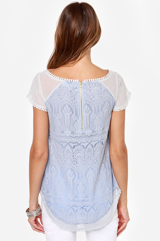 Pretty Periwinkle Top - Lace Top - Short Sleeve Top - $59.00