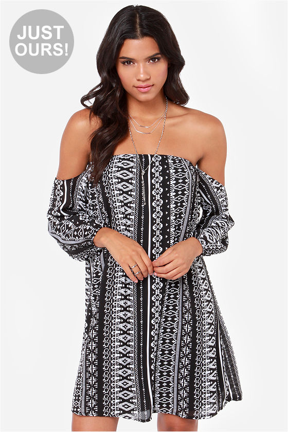 Cute Black Dress - Print Dress - Off-the-Shoulder Dress - $38.00 - Lulus
