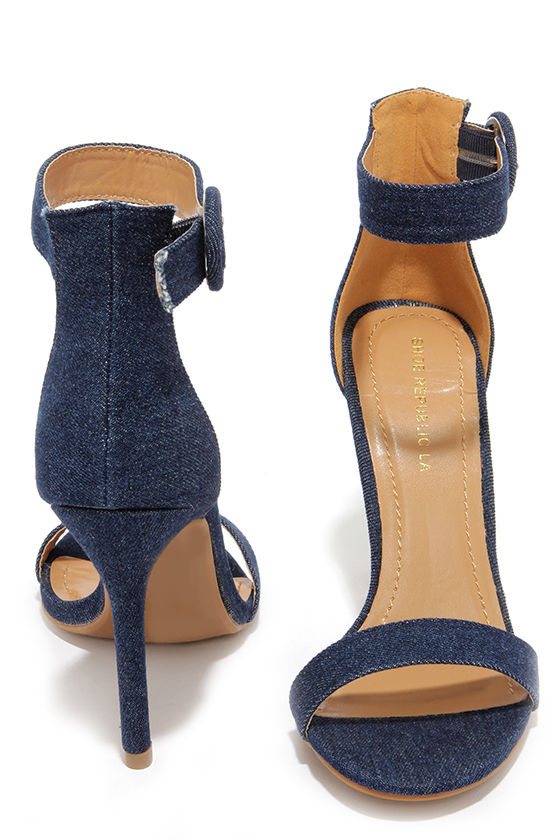 Cute Dark Blue Heels - Denim Heels - High Heel Sandals - $32.00