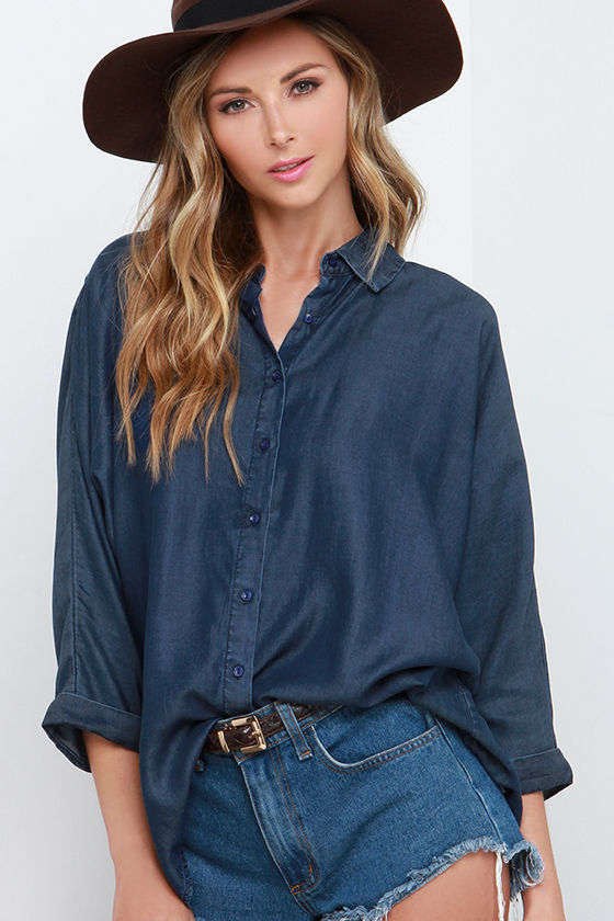 Chambray Top - Button-Up Top - Long Sleeve Top - $59.00 - Lulus