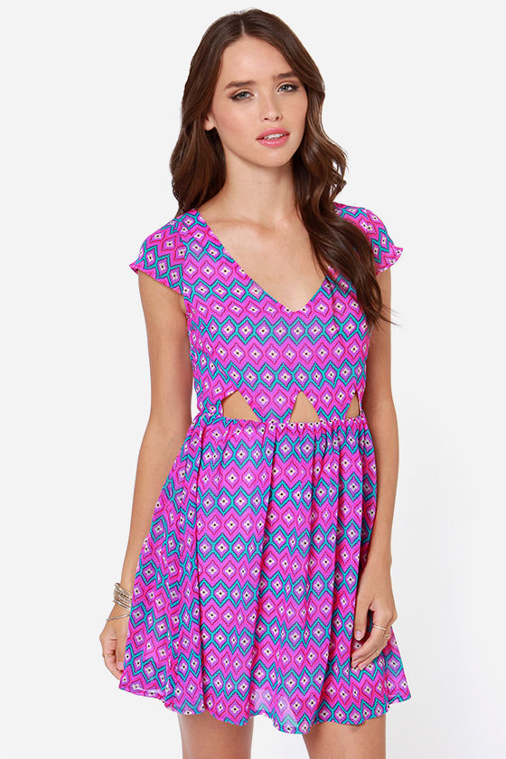 Cute Purple Dress - Print Dress - Cutout Dress - $44.00 - Lulus
