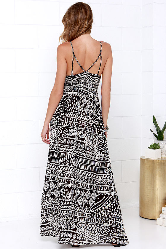 Cool Black Print Maxi Dress - Print Dress - Tribal Print Dress - $46.00