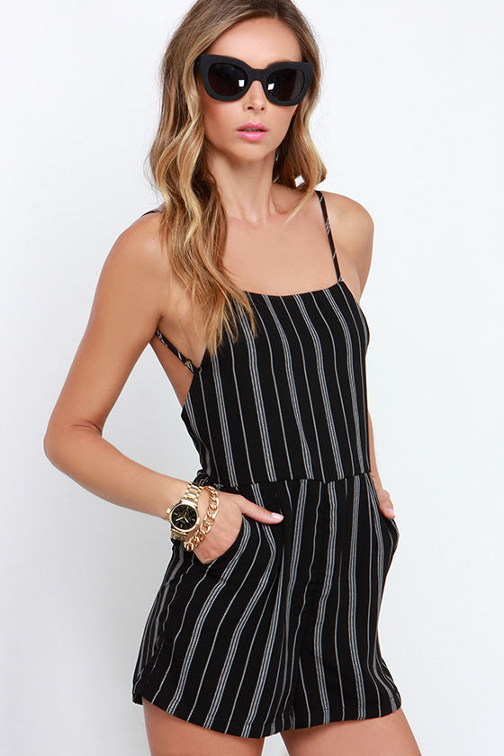 Chic Black and White Striped Romper - Backless Romper - $48.00 - Lulus