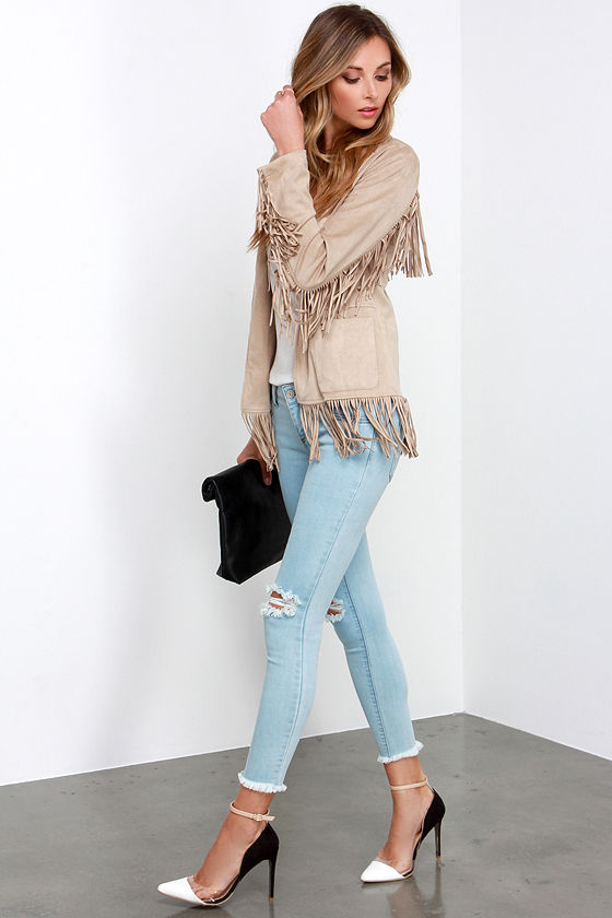 Cute Beige Jacket - Fringe Jacket - Boho Jacket - Vegan Suede Jacket ...