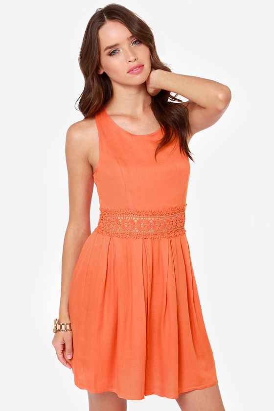 Cute Orange Dress - Lace Dress - Skater Dress - $43.00 - Lulus