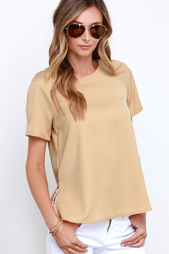 Beige Top - Beige Tee - Short Sleeve Top - $44.00 - Lulus