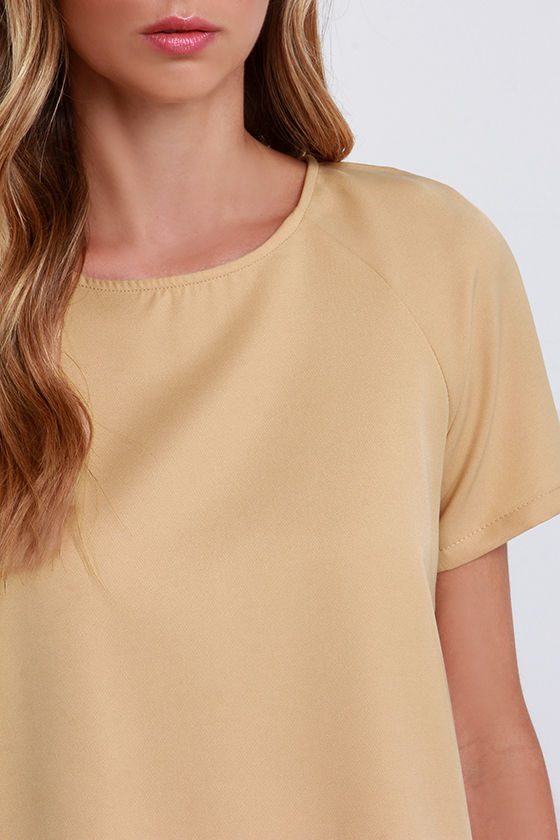 Beige Top - Beige Tee - Short Sleeve Top - $44.00